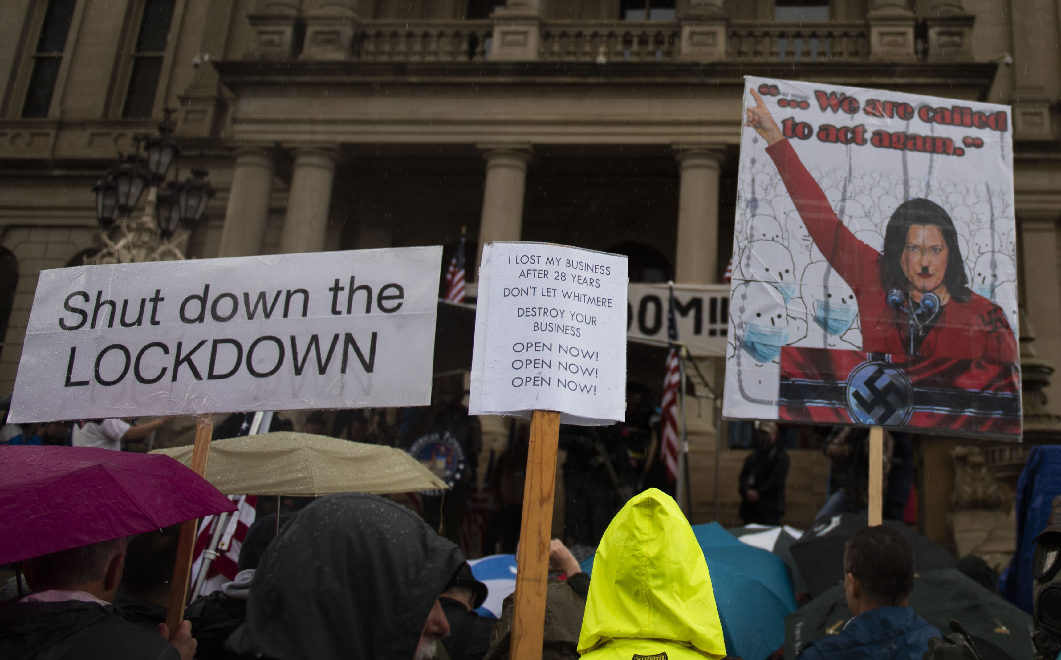 Signs from "American Patriot Rally on Capitol Lawn" in Lansing Michigan ...