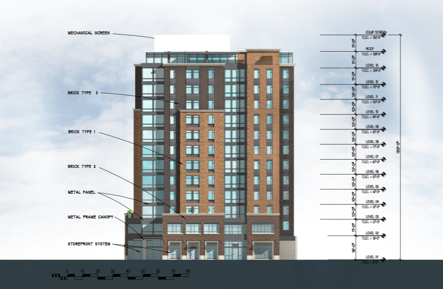 Initial design plans for 13-story high-rise called Vic Village South ...