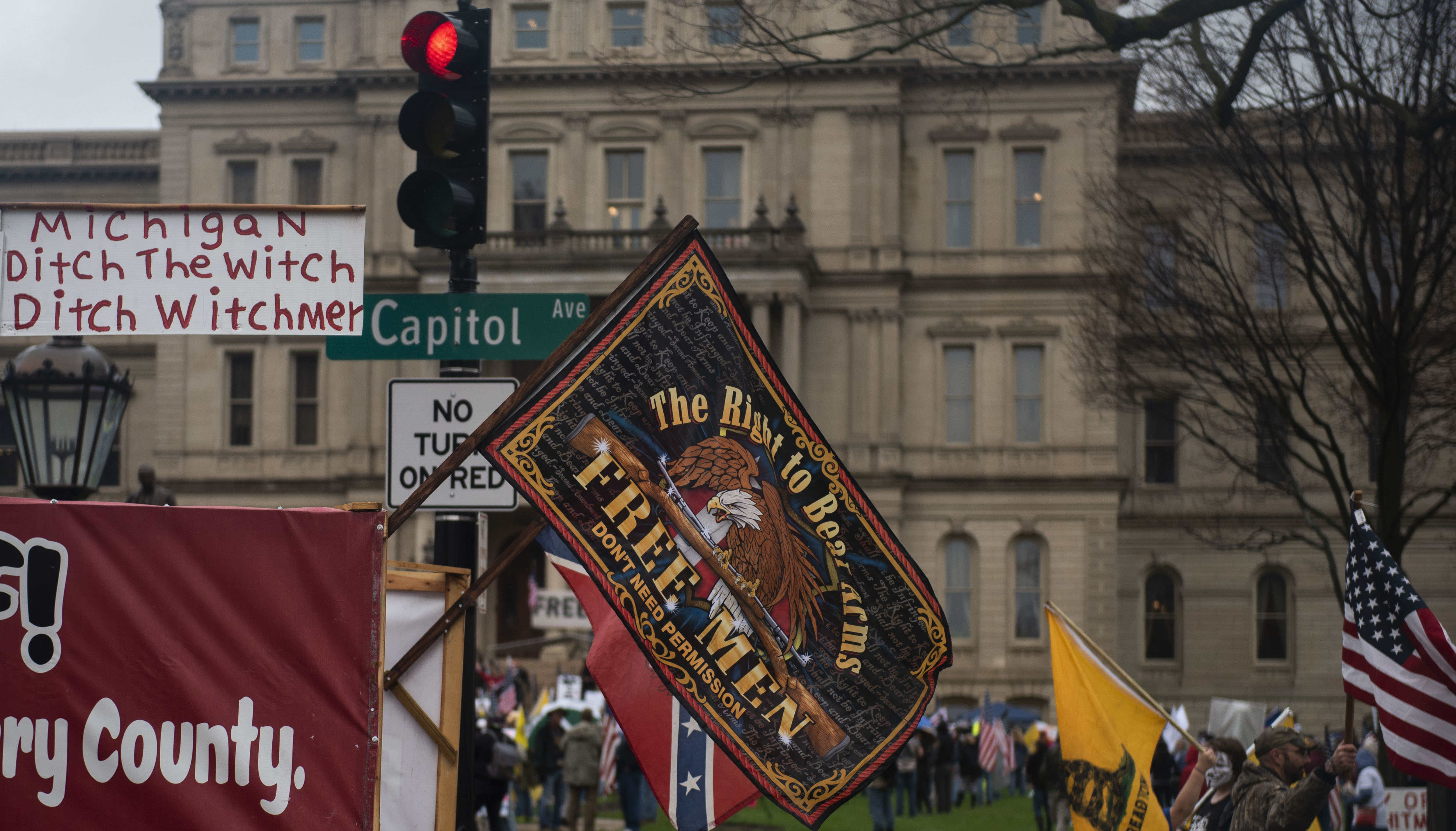Signs from "American Patriot Rally on Capitol Lawn" in Lansing Michigan ...