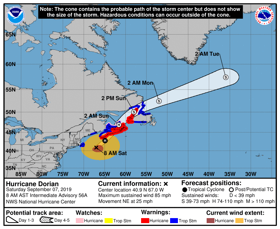 Hurricane Dorian 2019 tracks toward Nova Scotia with 85 mph winds - al.com