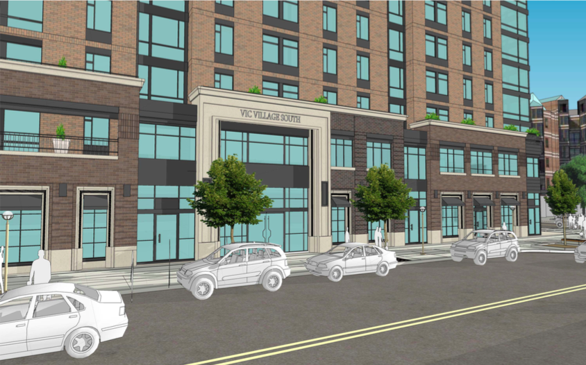 Initial design plans for 13-story high-rise called Vic Village South ...