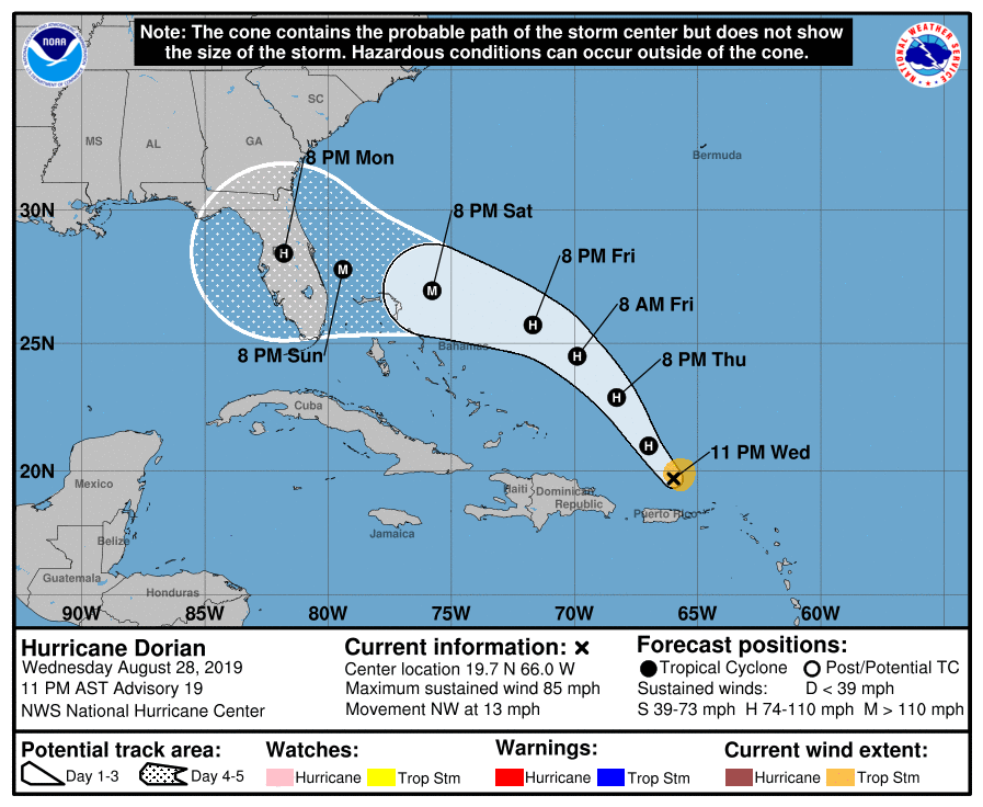 Hurricane Dorian 2019 track update: Dorian gets stronger on path for ...