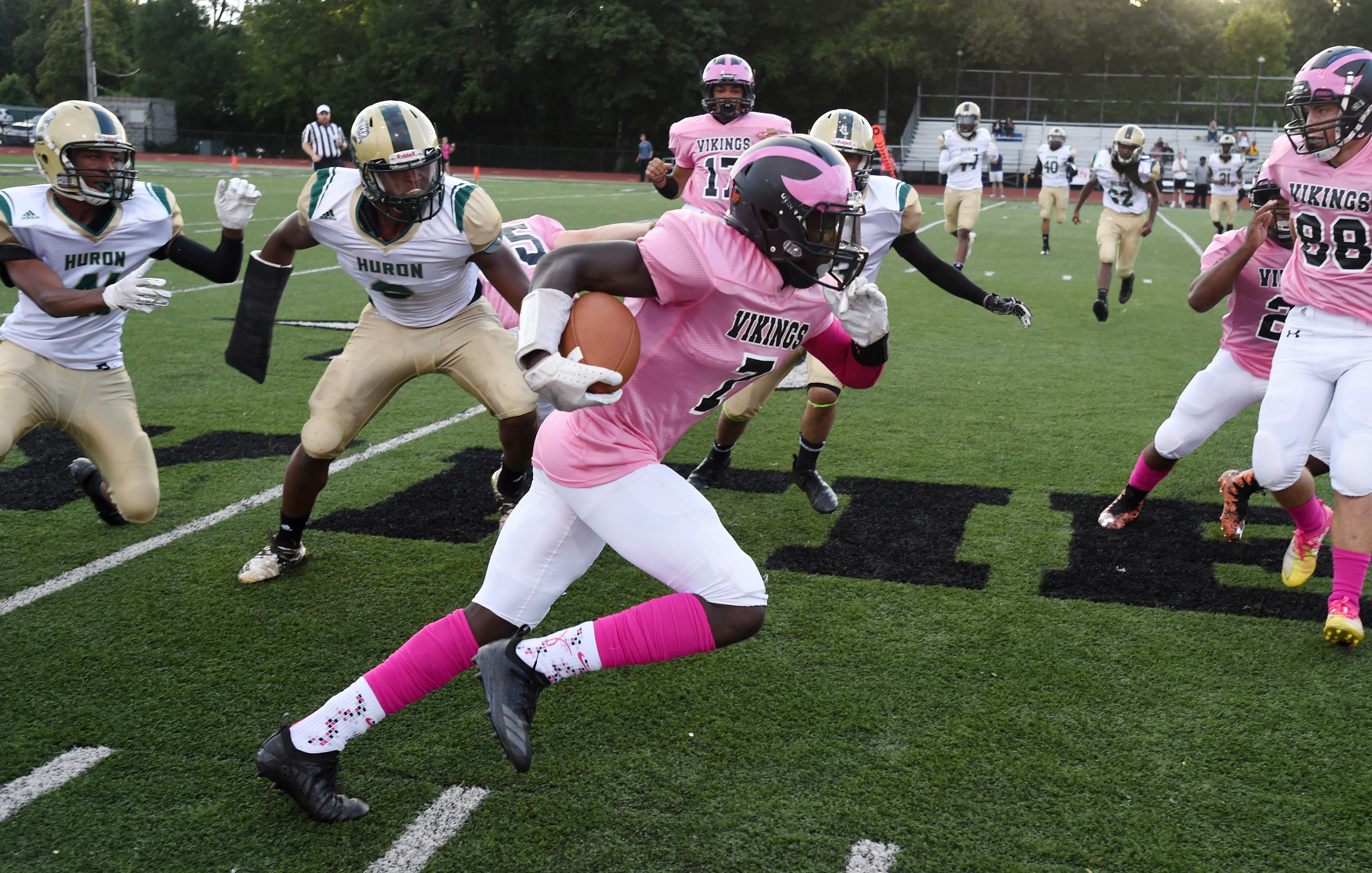 Jackson hosts Ann Arbor Huron in football on Pink Viking Project night ...