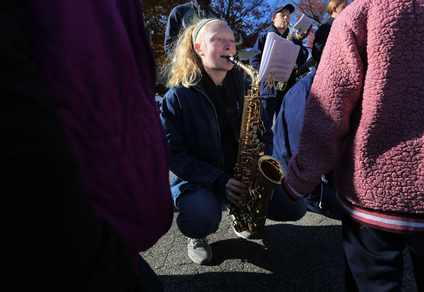 Notre Dame marching band performs for students at Metro Catholic School ...