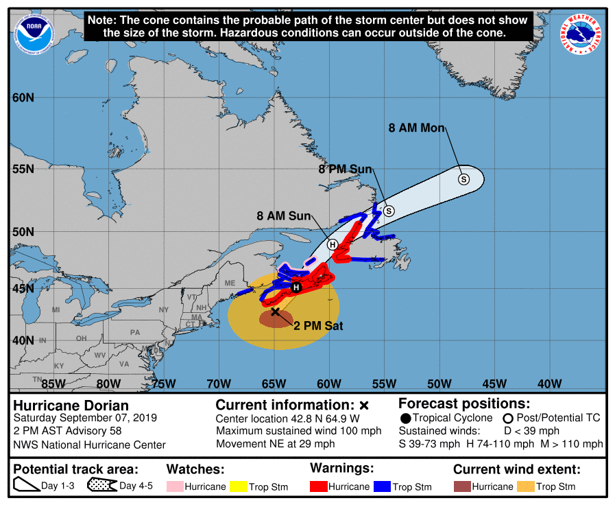 Stronger Hurricane Dorian 2019 tracks toward Nova Scotia with 100 mph ...