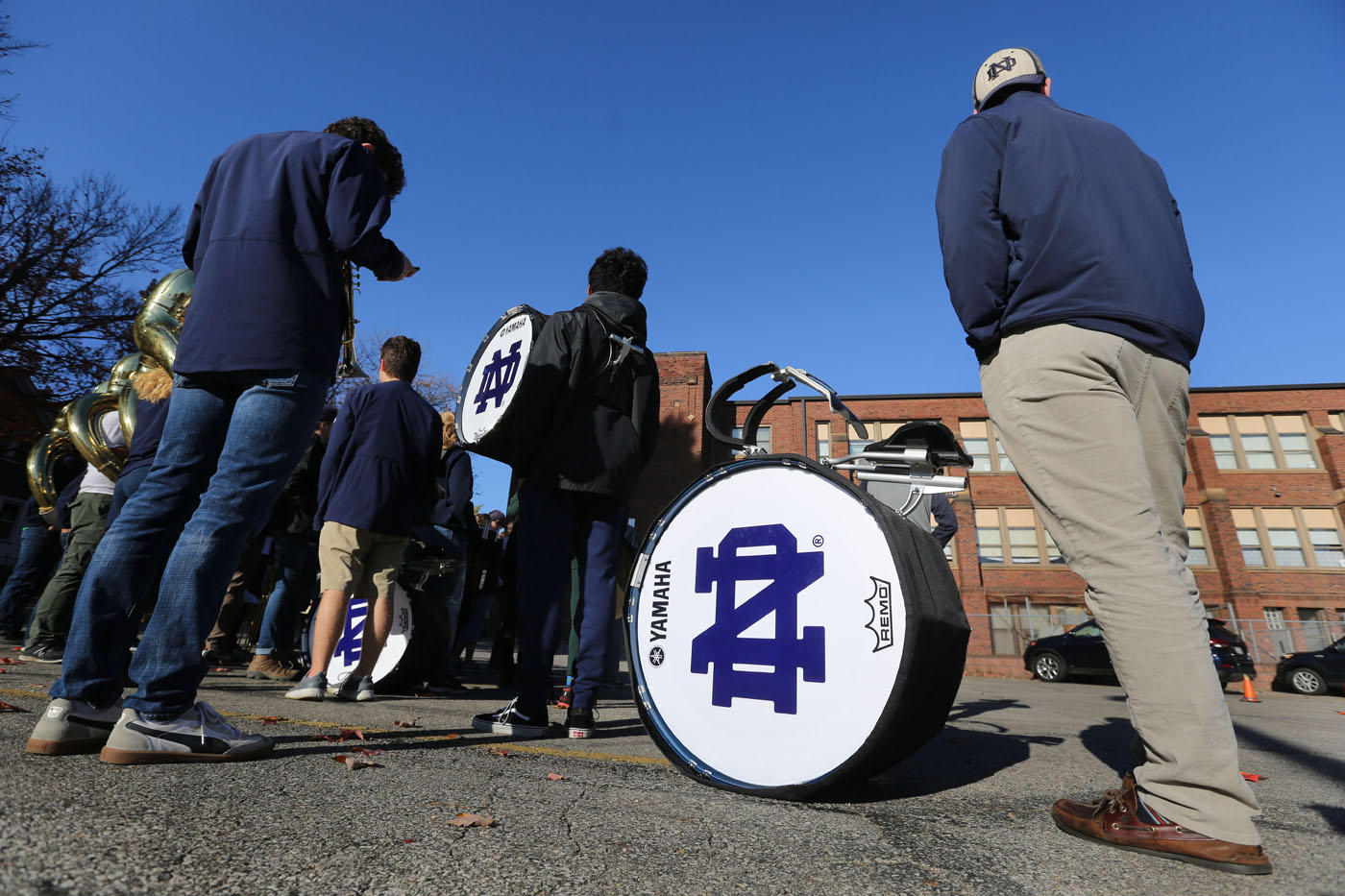 Notre Dame marching band performs for students at Metro Catholic School ...