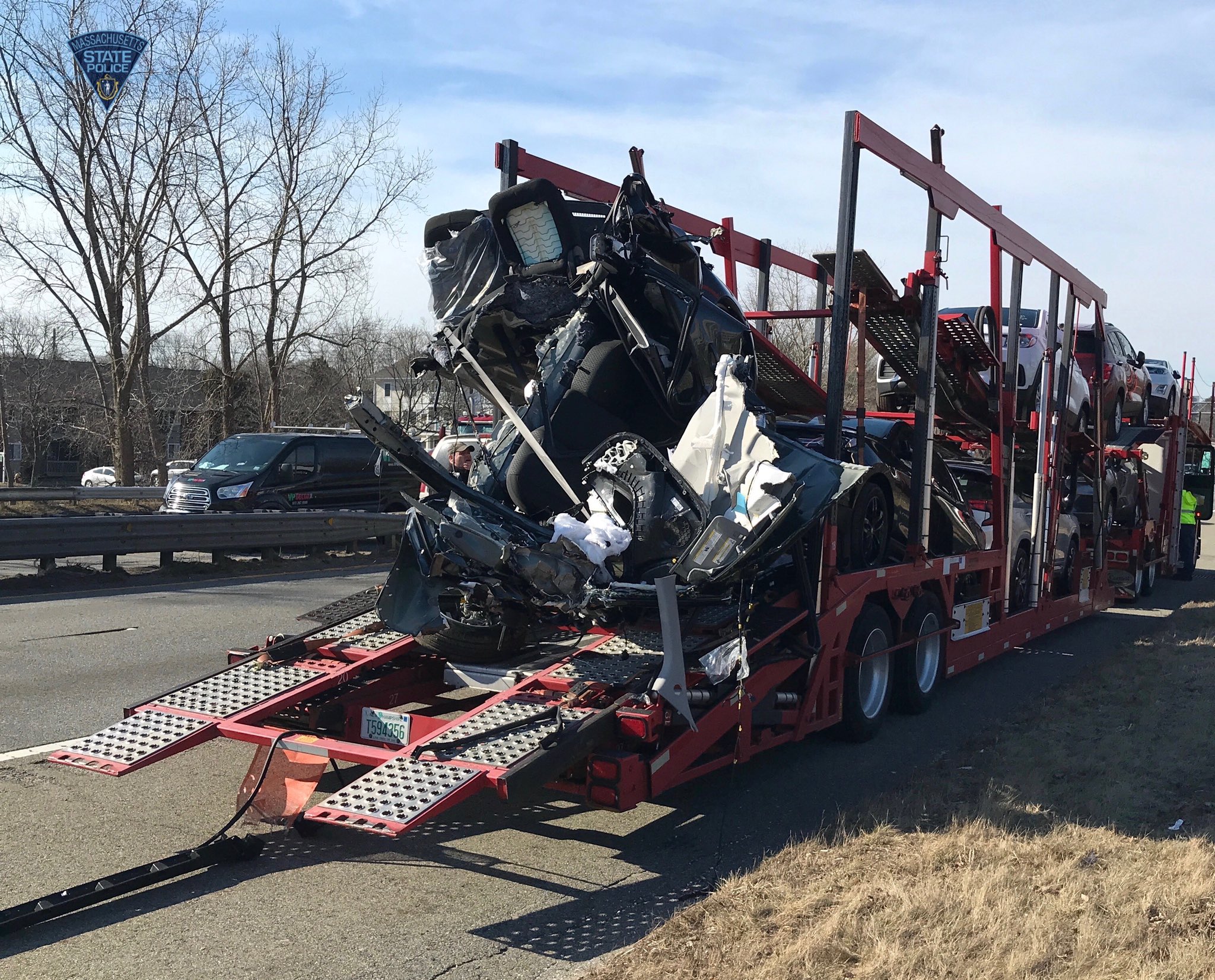 Car carrier totals new SUV after hitting two different overpasses in ...