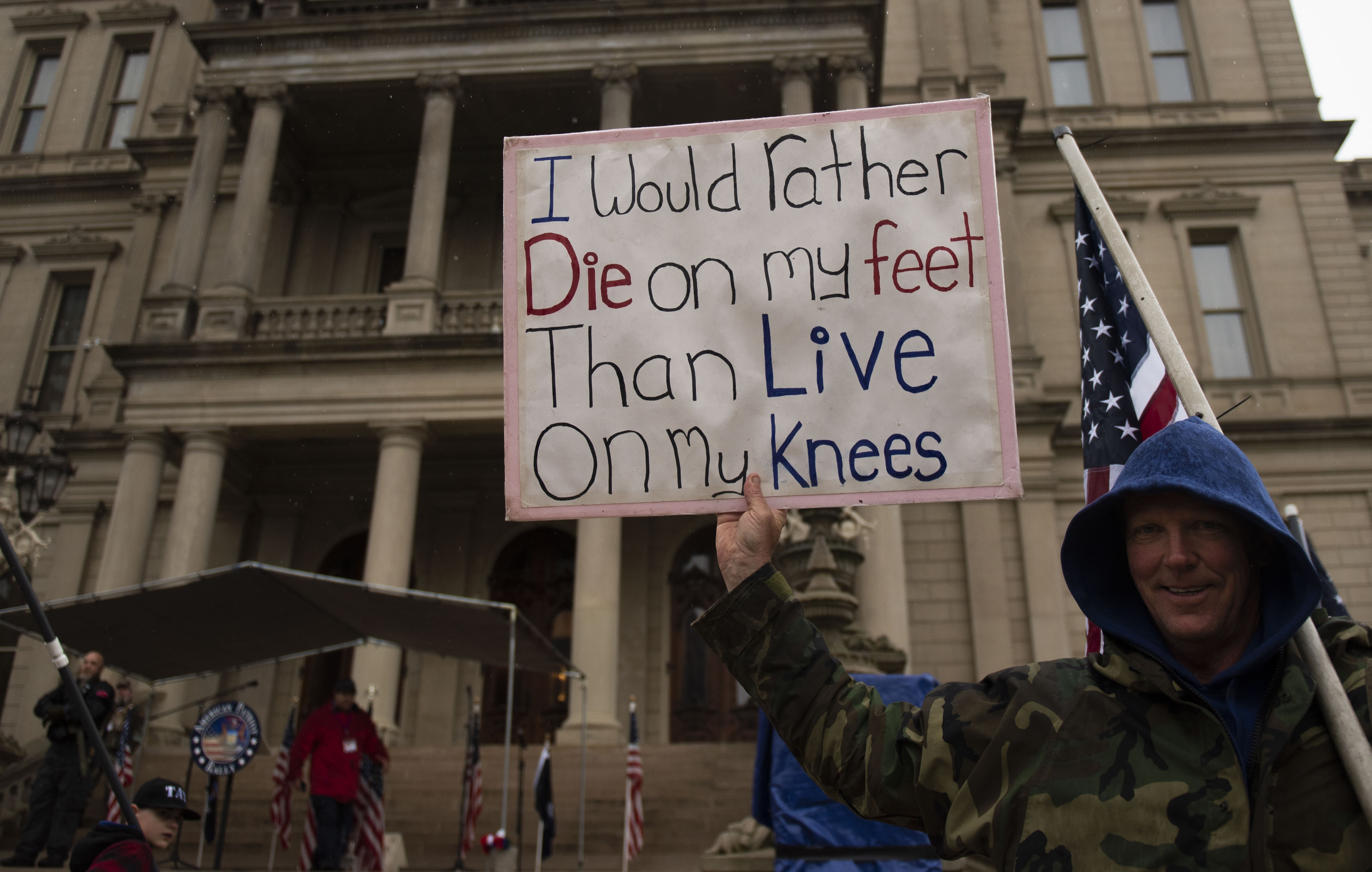Signs from "American Patriot Rally on Capitol Lawn" in Lansing Michigan ...