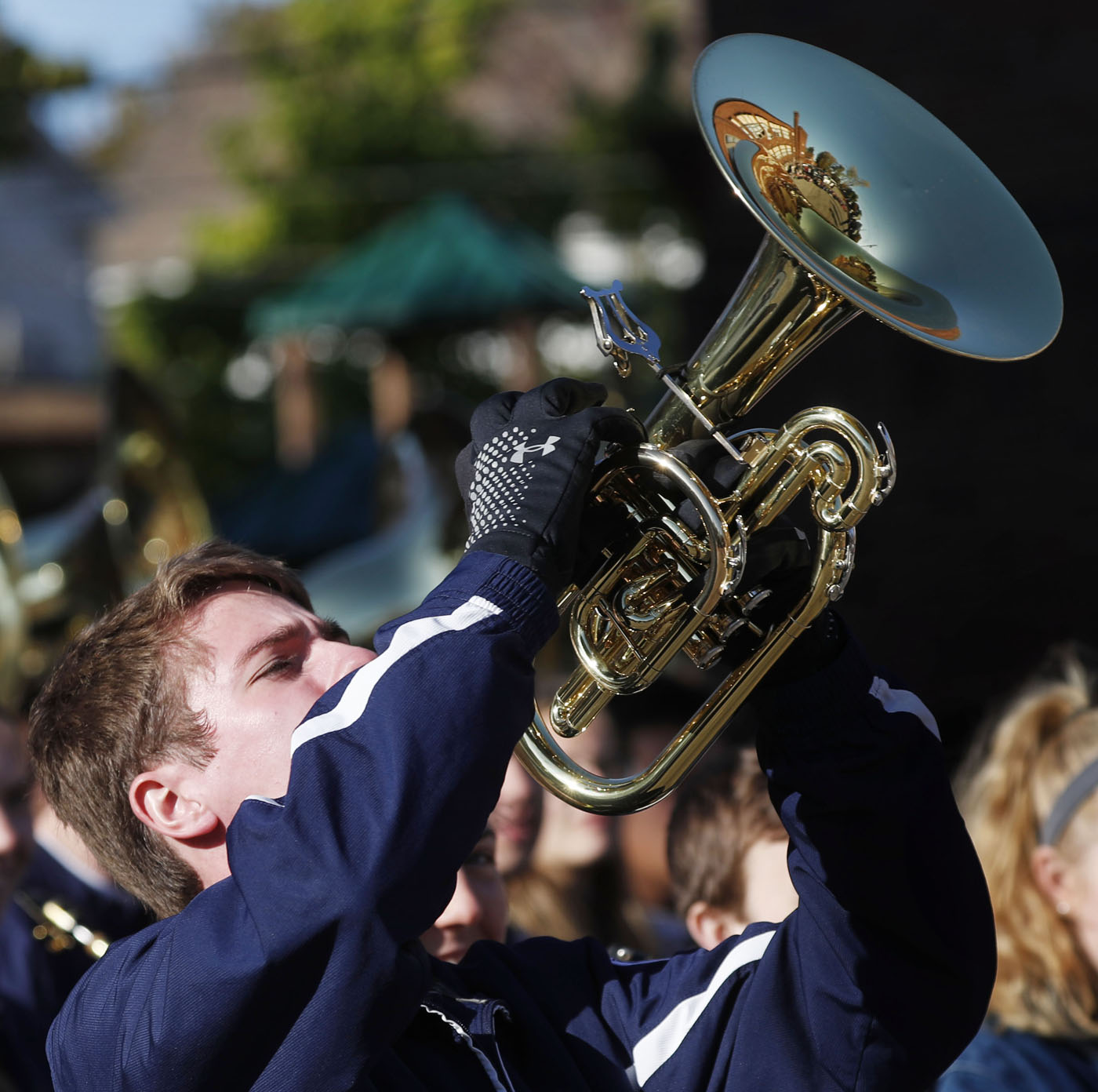 Notre Dame marching band performs for students at Metro Catholic School ...