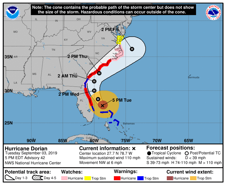Hurricane Dorian 2019 track update: Category 2 storm parallels Florida ...