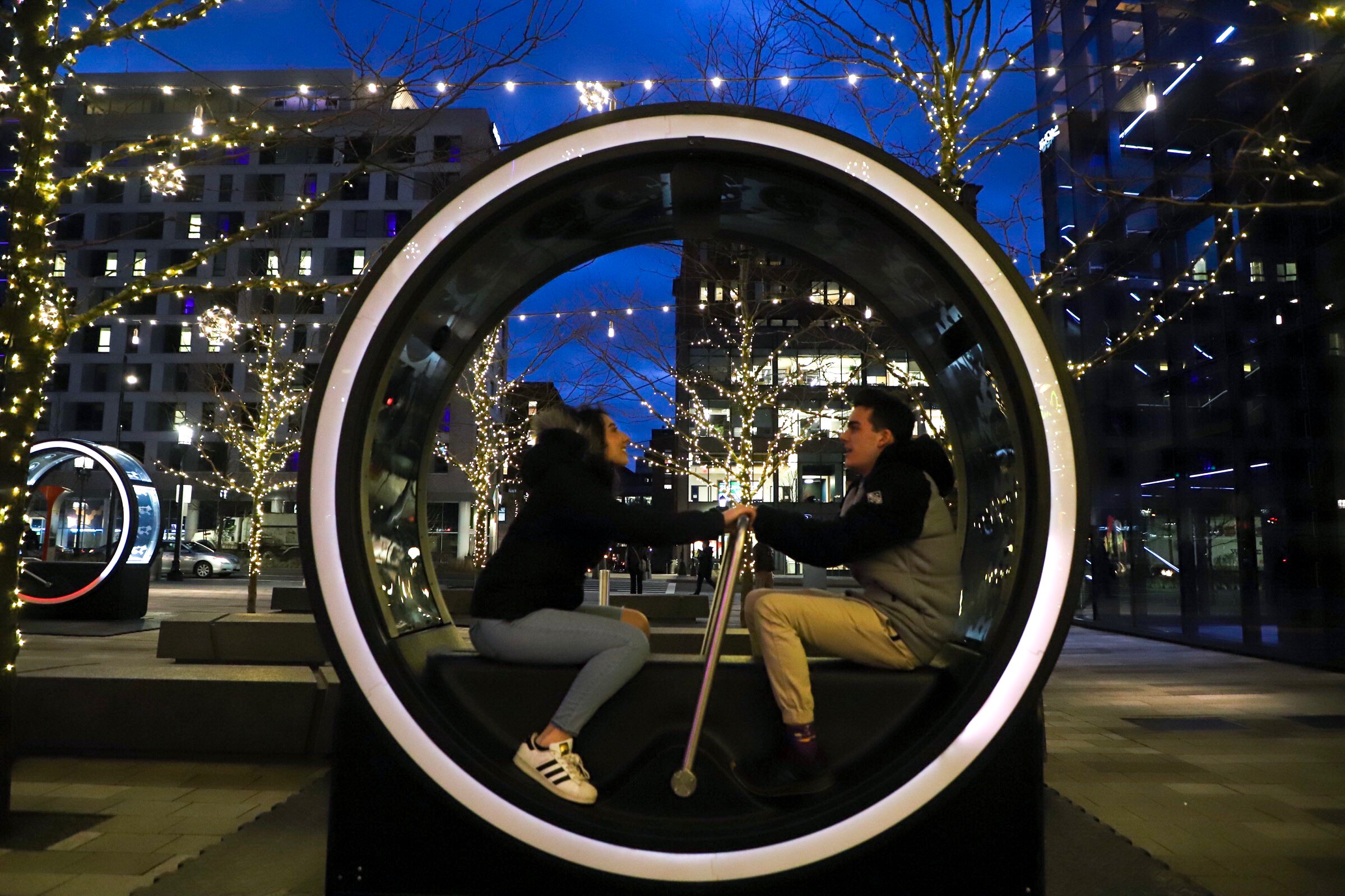 Photos: Retro-futuristic 'Loop' installation arrives in Boston Seaport ...