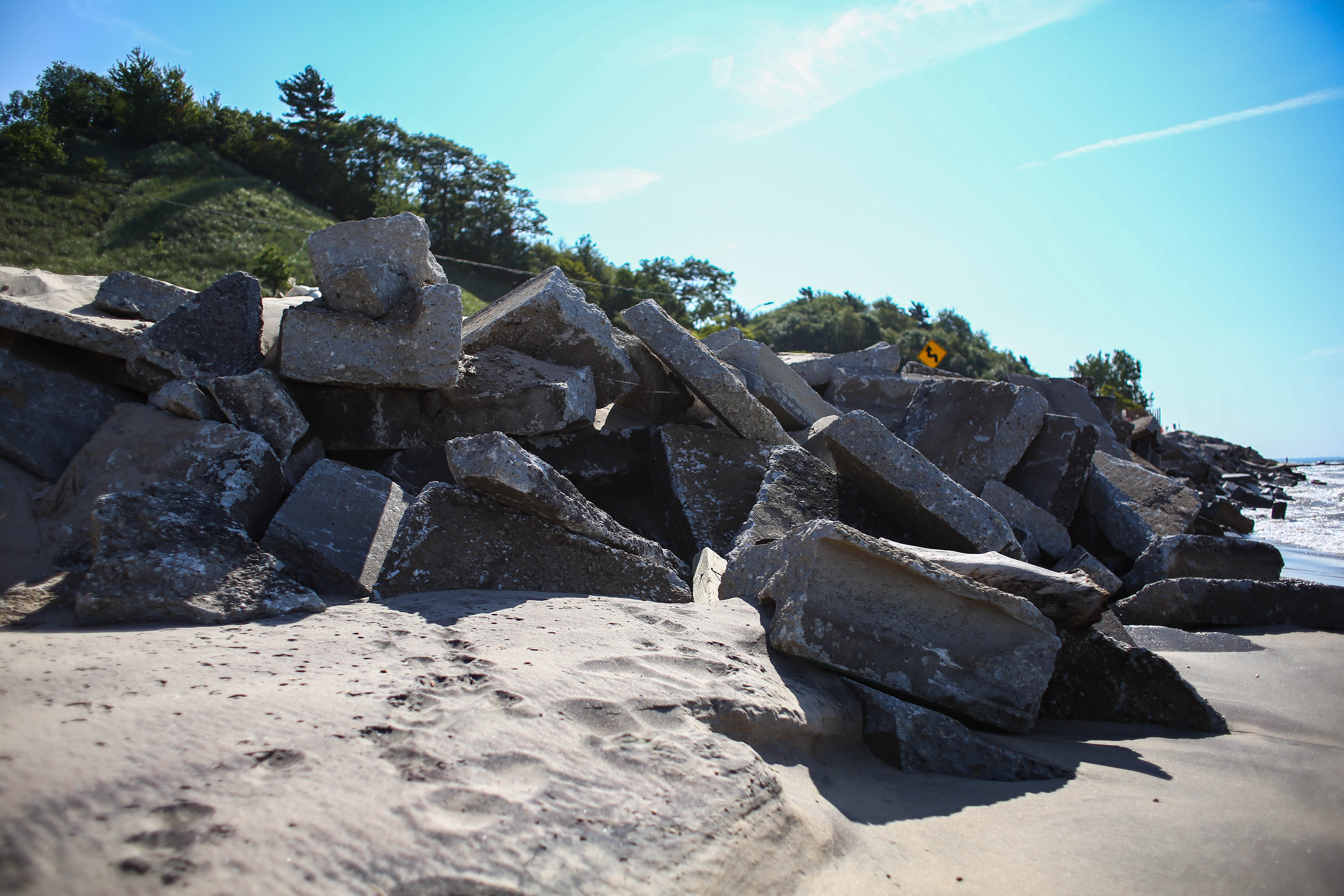 Concrete blocks placed along Lake Michigan shoreline to protect ...