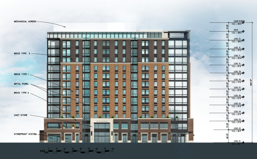 Initial design plans for 13-story high-rise called Vic Village South ...