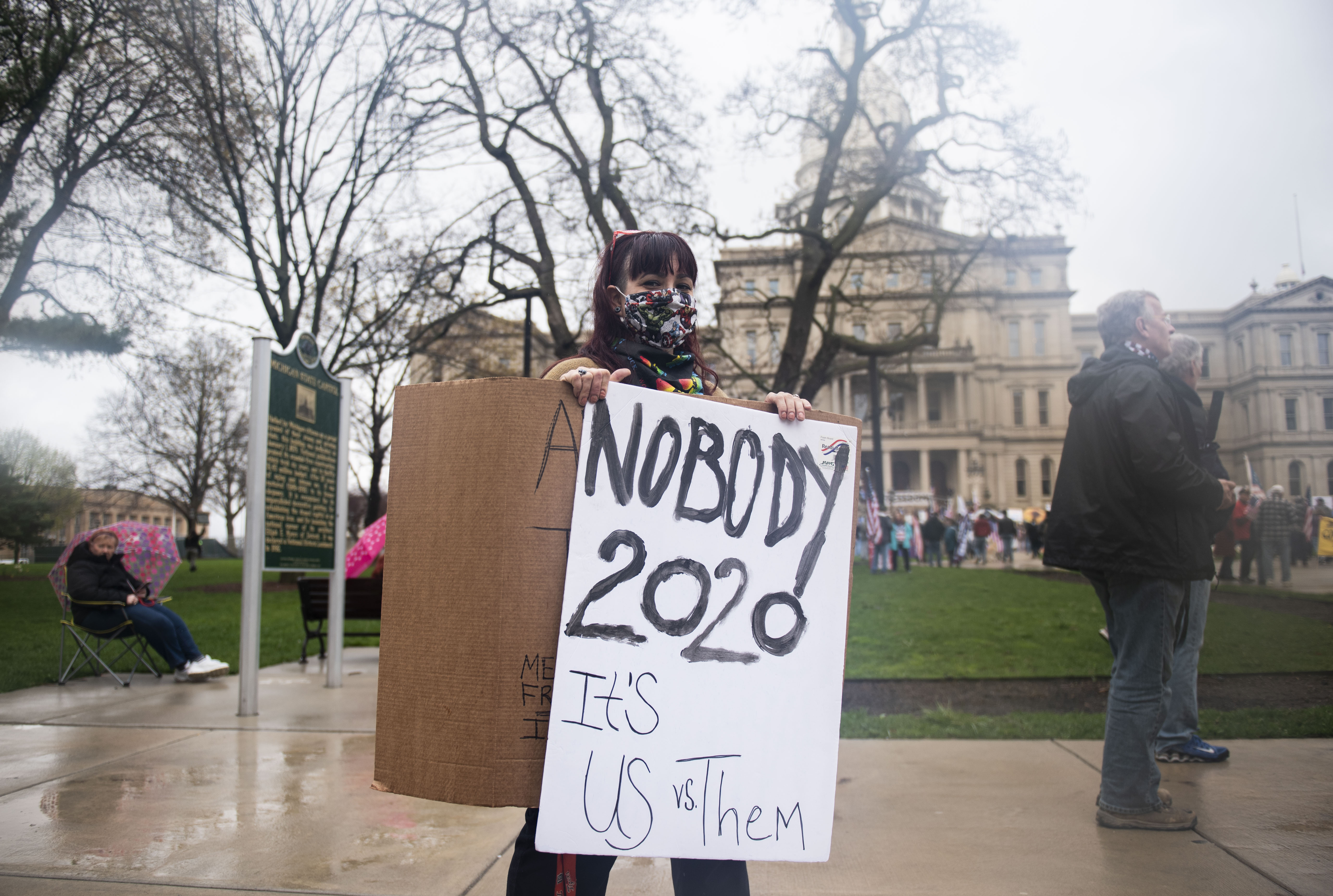 Signs from "American Patriot Rally on Capitol Lawn" in Lansing Michigan ...