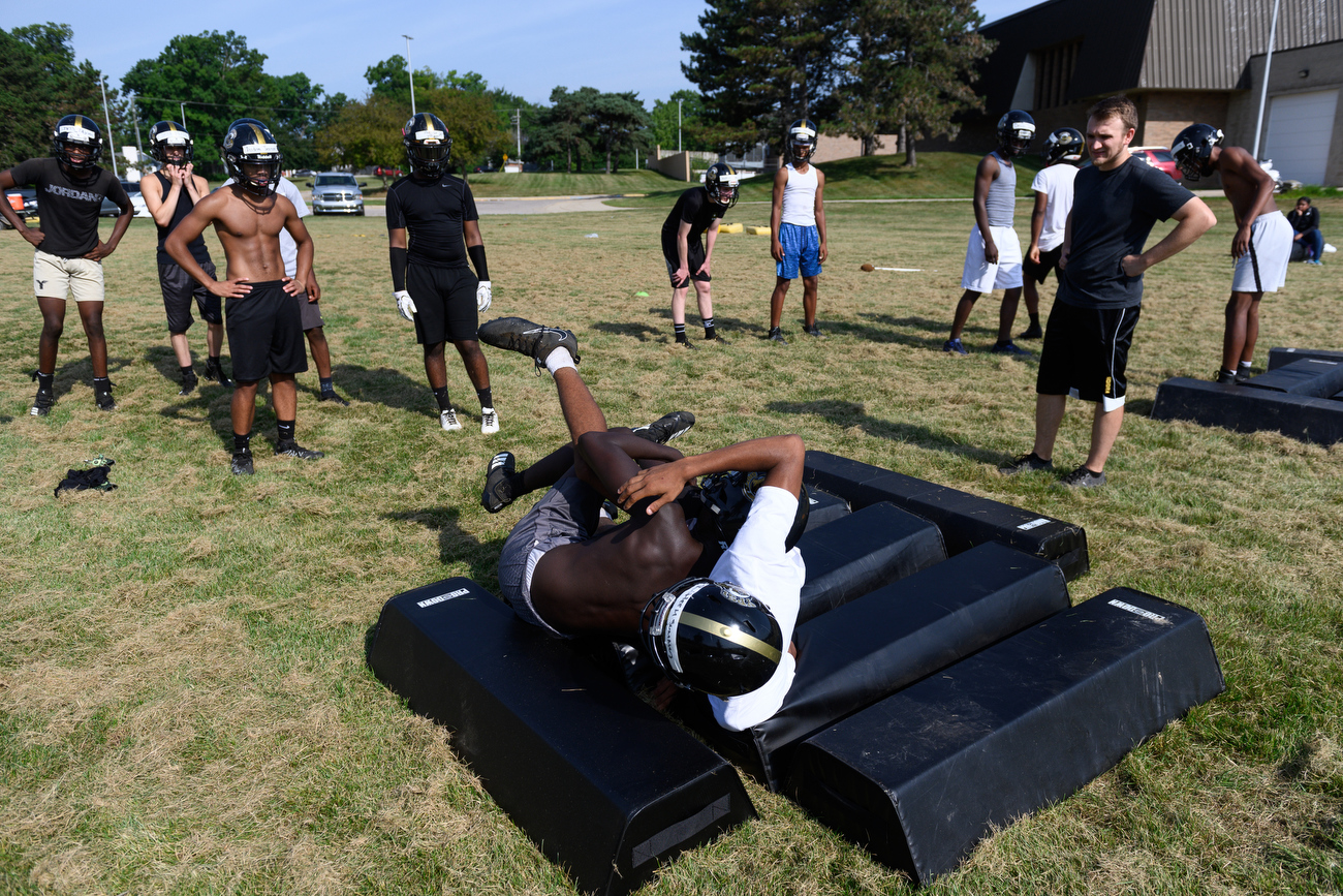 First day of football practice at Ypsilanti Community High School ...
