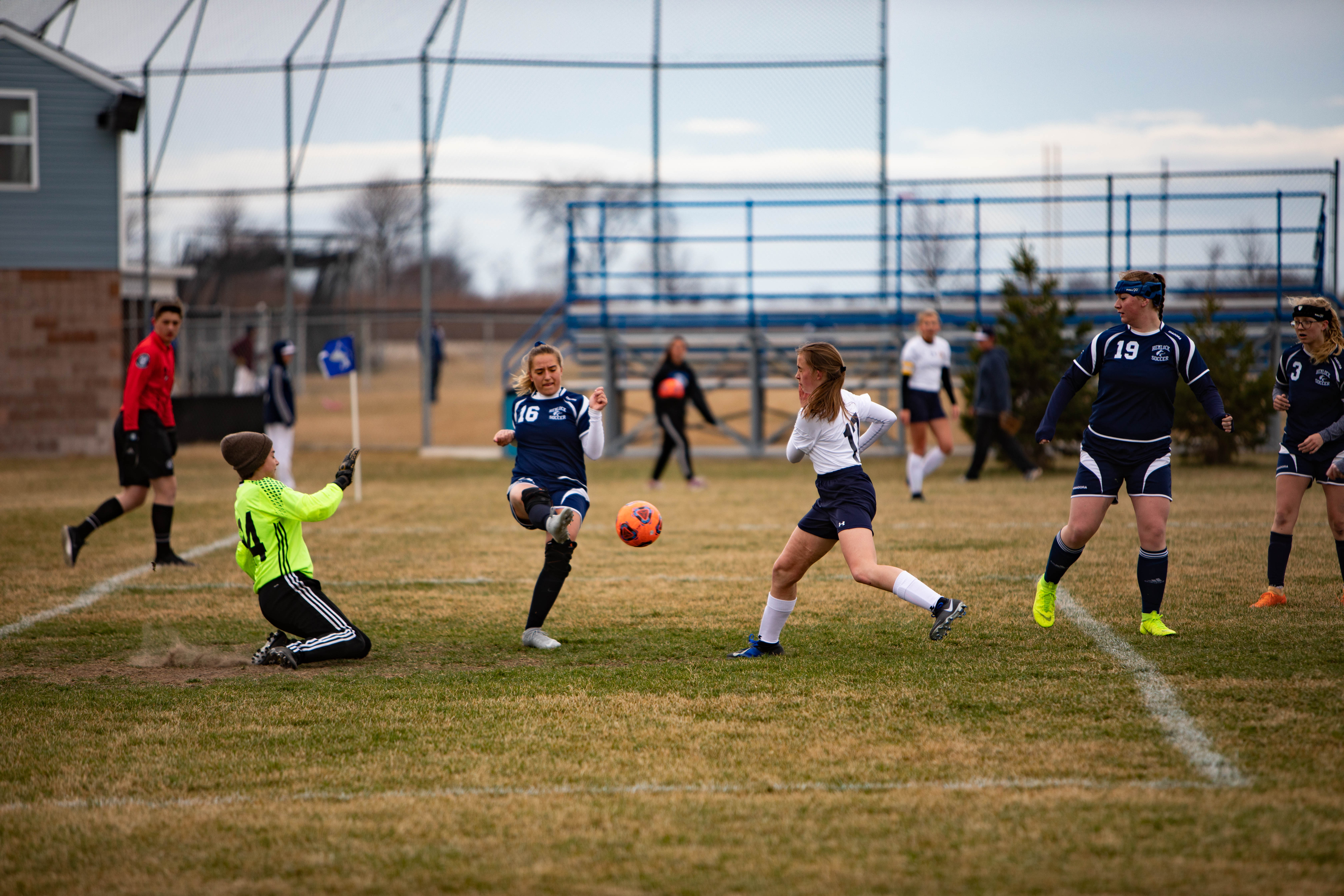 Hemlock plays Valley Lutheran during a cold, windy day on the soccer ...